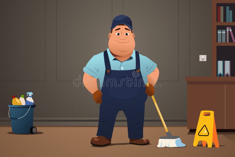 Janitor Cleaning Service Working Vector Illustration Stock Vector ...