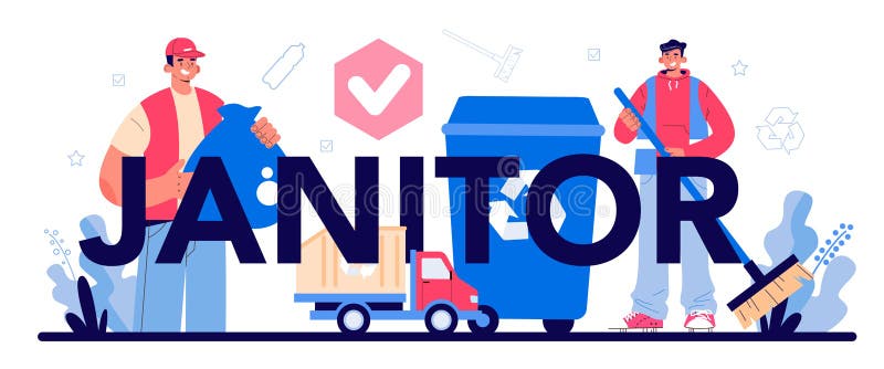 Janitor Typographic Header. Cleaning Staff with Special Equipment Stock ...