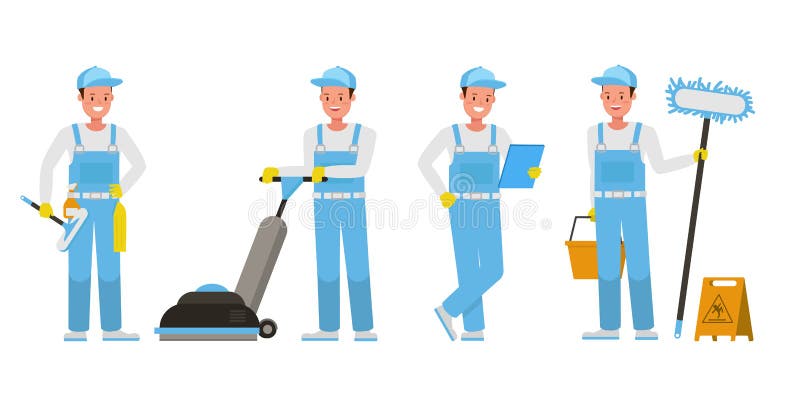 Janitor Vector Character Design. Presentation in Various Action Stock ...