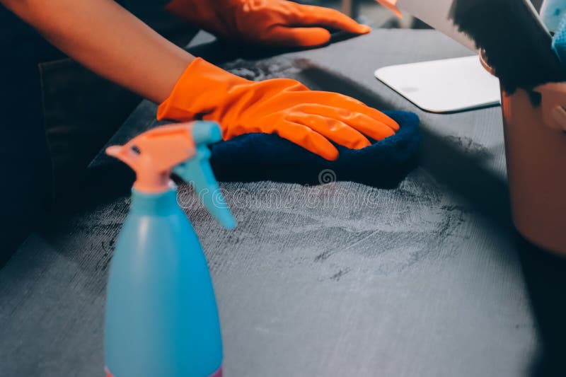 Janitor Wiping Table in Office Stock Image - Image of healthy, dust ...