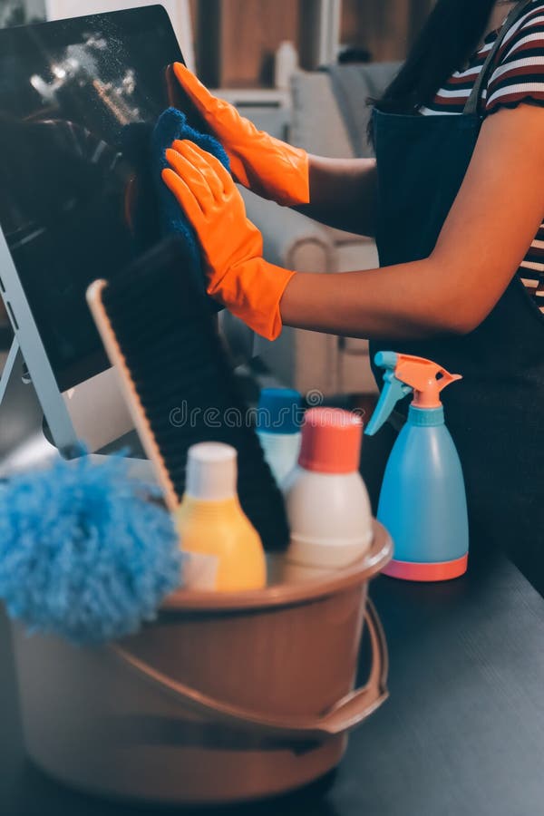 Janitor Wiping Table in Office Stock Photo - Image of cleaning ...