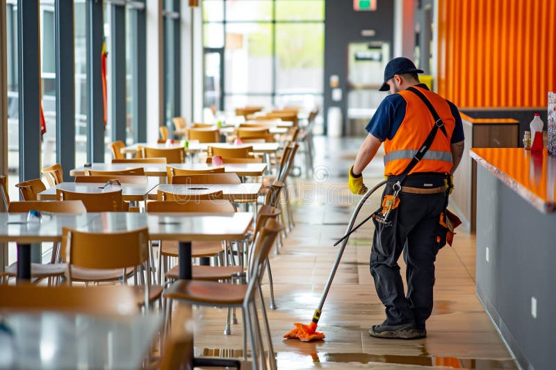 Janitorial Services at Work in a Public Dining Area. Generative Ai ...