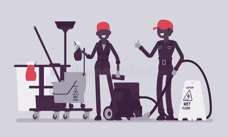 Janitors Team Working with Professional Tools Stock Vector ...