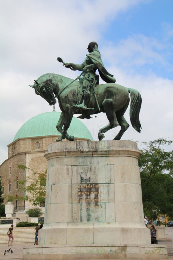 Statue Of Janos Hunyadi On Szechenyi Square In Pecs, Hungary Stock ...