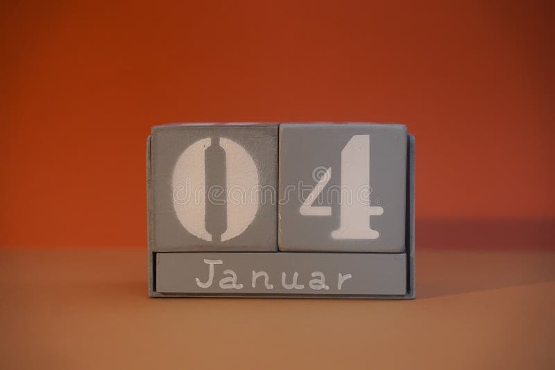 4 Januar on Wooden Grey Cubes. Calendar Cube Date 04 January. Concept ...