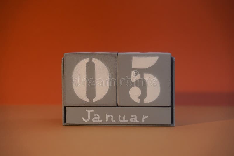 5 Januar on Wooden Grey Cubes. Calendar Cube Date 05 January. Concept ...