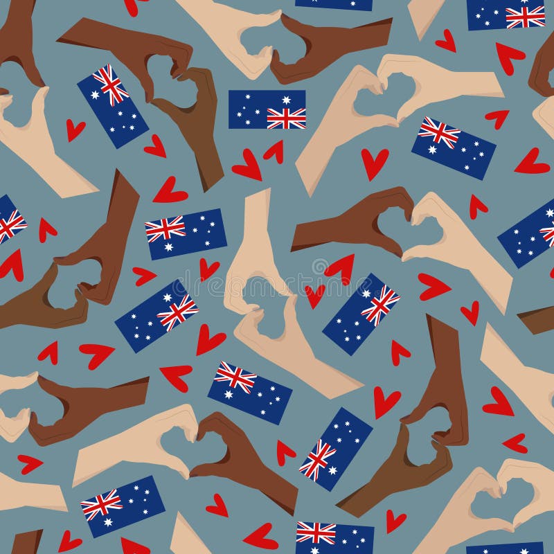 26 January. Australia Day. Vector Seamless Pattern. Flags, Hands ...