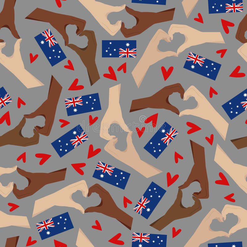 26 January. Australia Day. Vector Seamless Pattern. Flags, Hands, Hearts Stock Vector ...