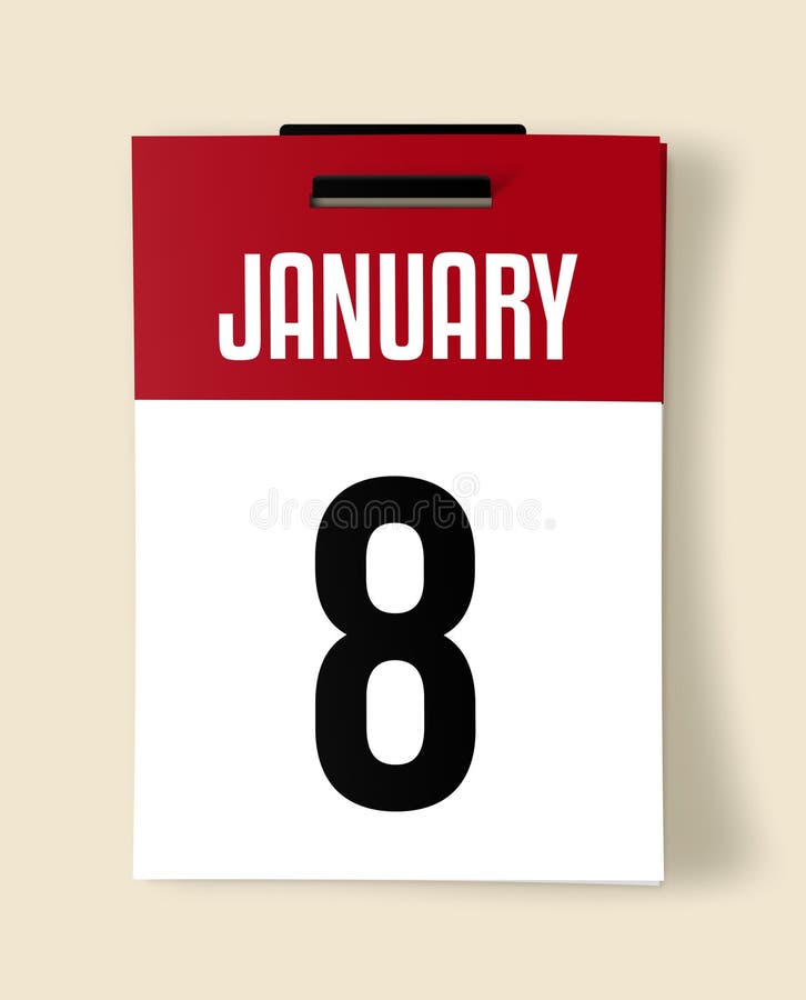 8 January Calendar Date, a Realistic Calendar Sheet Hanging on a Wall ...