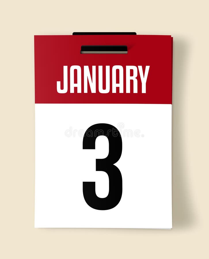 3 January Calendar Date, a Realistic Calendar Sheet Hanging on a Wall ...