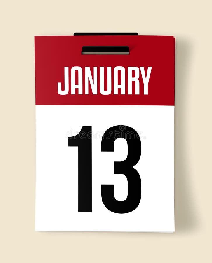 13 January Calendar Date, a Realistic Calendar Sheet Hanging on a Wall ...