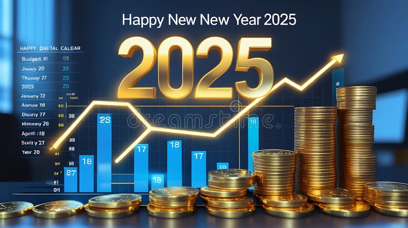 January 2025 Calendar with Financial Graph and Coins Stock Illustration ...