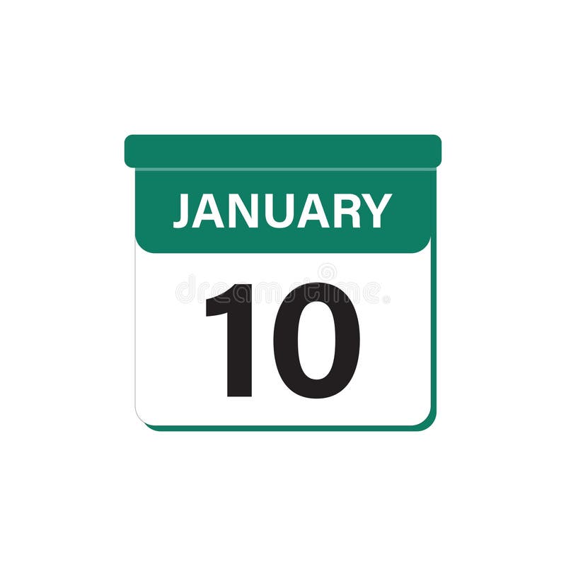 10 January daily Calendar Flat Design Template in Green Colour Stock ...