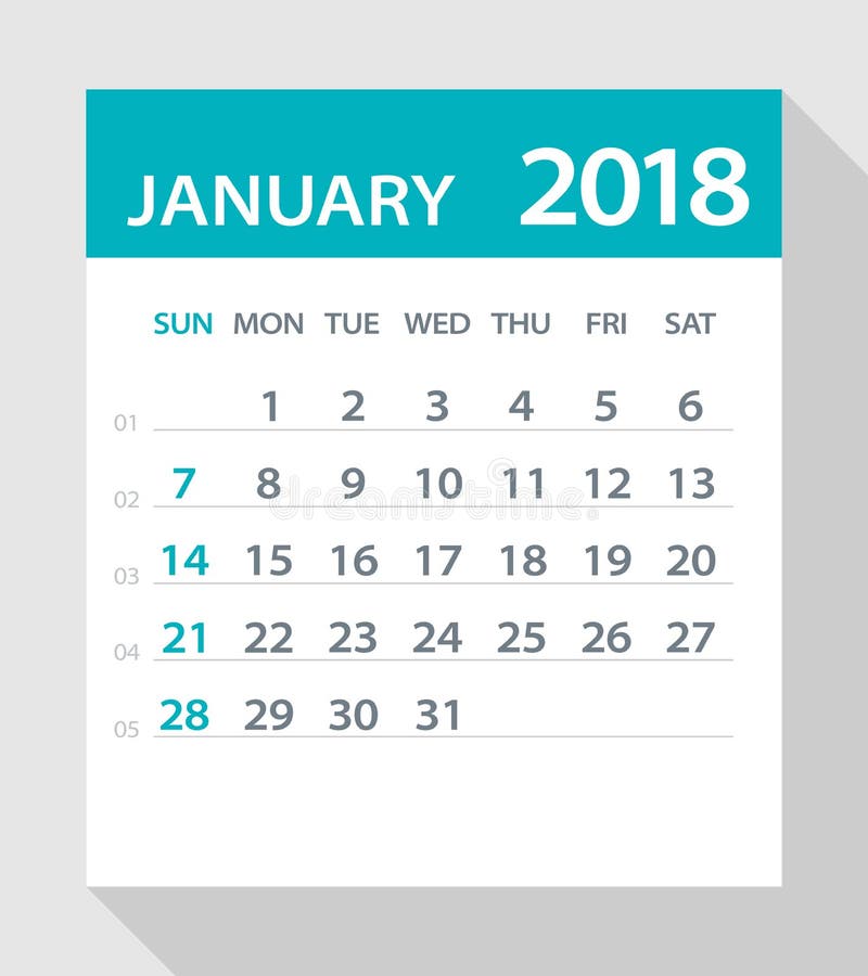 January 2018 Calendar Flat Leaf - Illustration Stock Illustration ...