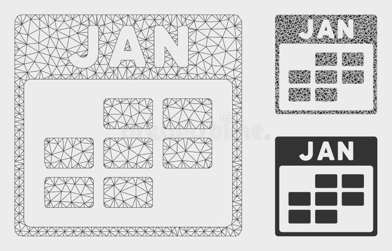 January Calendar Grid Vector Mesh Network Model and Triangle Mosaic ...