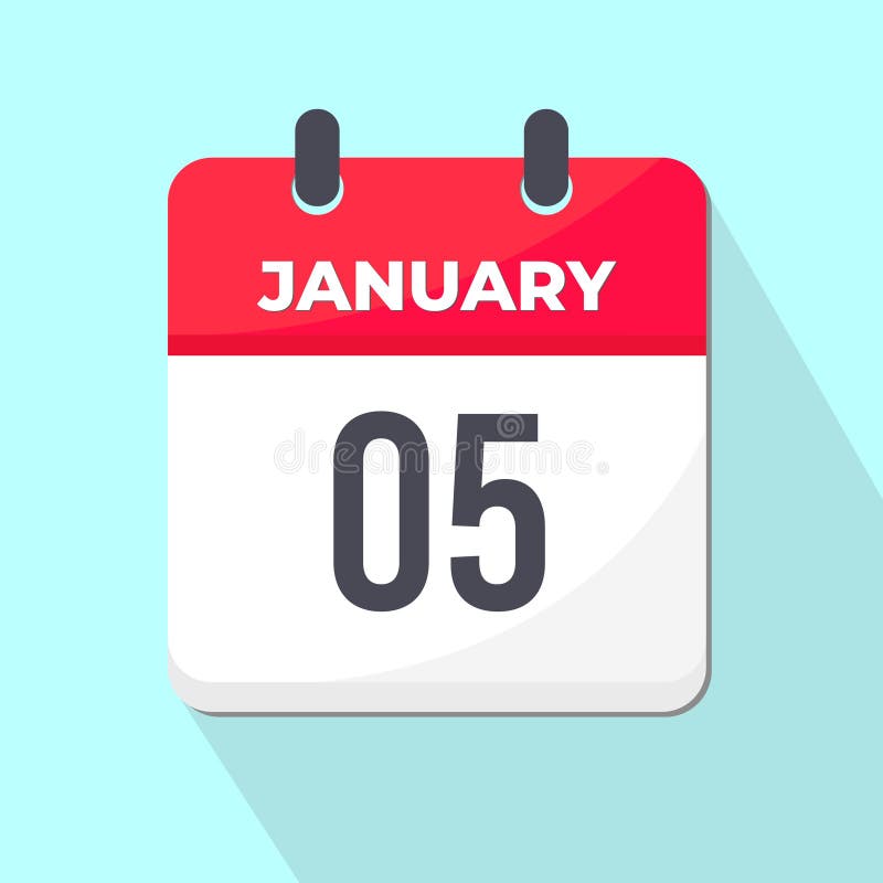 05 January daily Calendar Icon 3d Style Red and White with Light Green ...
