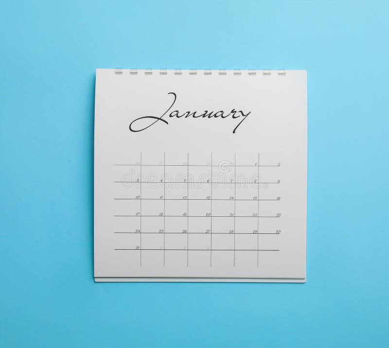 January Calendar on Light Blue Background, Top View Stock Photo - Image ...