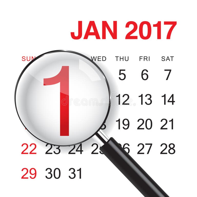 1 January Calendar with Magnifer. Stock Vector - Illustration of year ...
