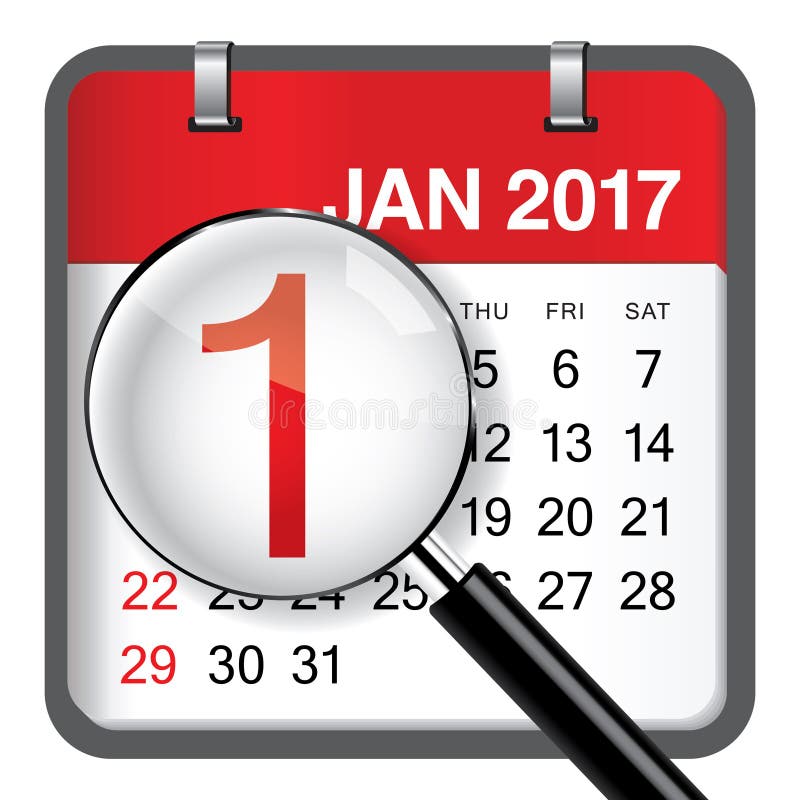 1 January Calendar with Magnifer. Stock Vector - Illustration of zoom ...