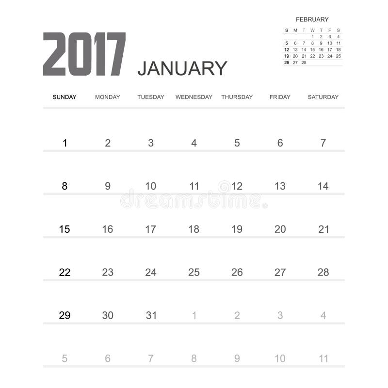 2017 JANUARY Calendar Planner Design. Stock Illustration - Illustration ...