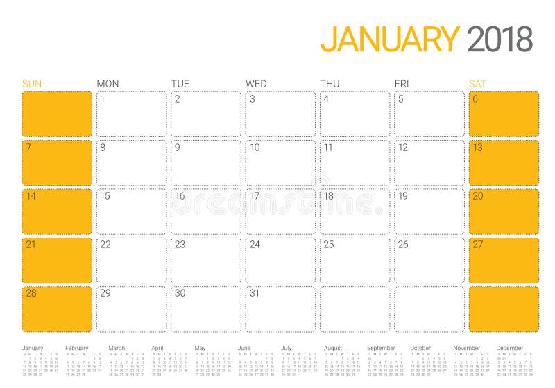 January 2018 Calendar Planner Vector Illustration Stock Vector ...