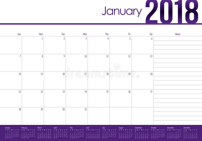 January 2018 Calendar Planner Vector Illustration Stock Vector ...