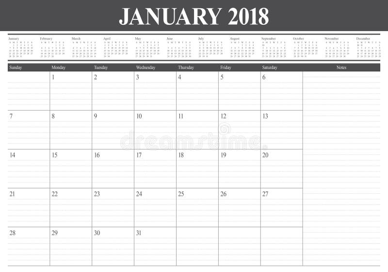 January 2018 Calendar Planner Vector Illustration Stock Vector ...