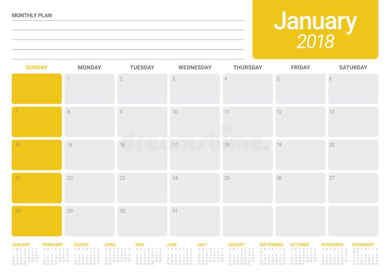 January 2018 Calendar Planner Vector Illustration Stock Vector ...