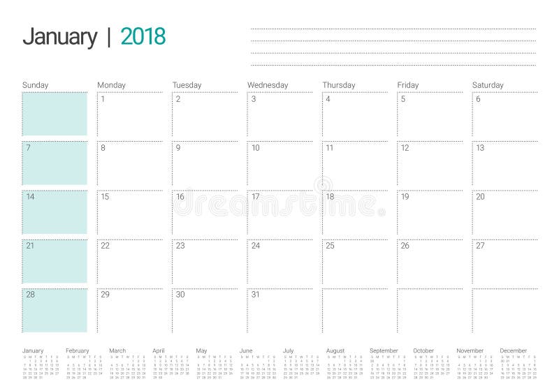 January 2018 Calendar Planner Vector Illustration Stock Vector ...