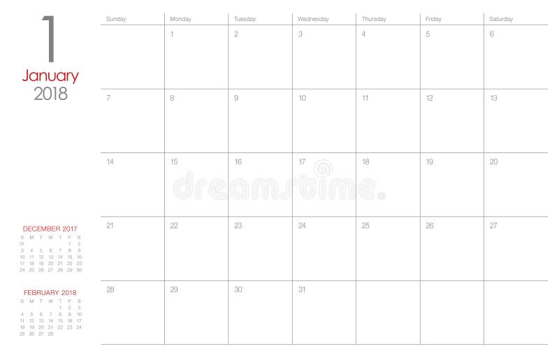 January 2018 Calendar Planner Vector Illustration Stock Vector ...
