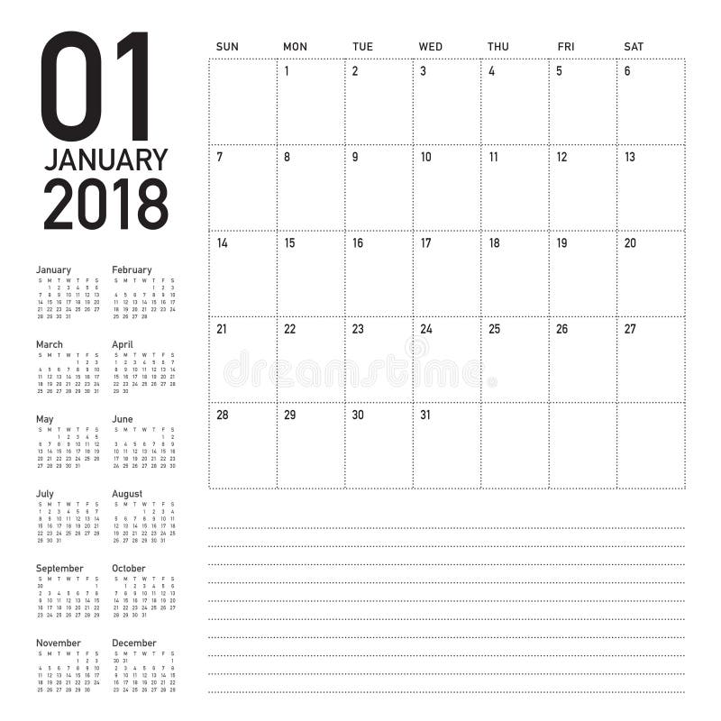 January 2018 Calendar Planner Vector Illustration Stock Vector ...