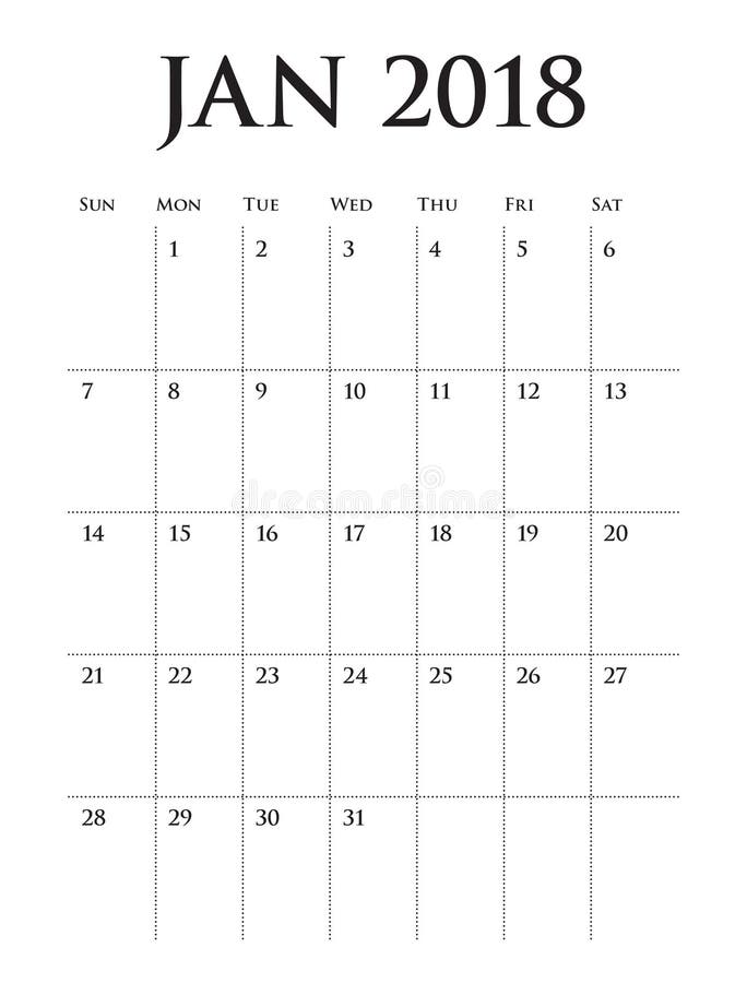 January 2018 Calendar Planner Vector Illustration Stock Vector ...