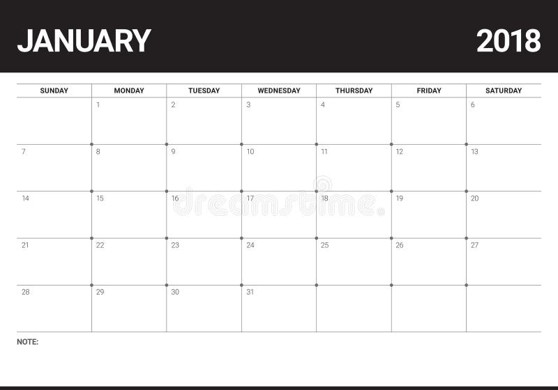 January 2018 Calendar Planner Vector Illustration Stock Vector ...