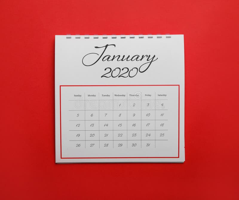 January 2020 Calendar on Red Background. Space for Text Stock Photo ...