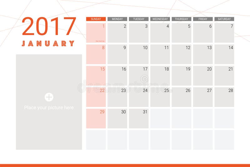 January 2017 calendar stock vector. Illustration of desk - 81673892