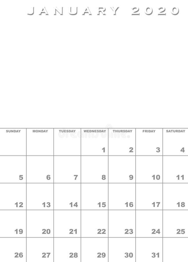 January 2020 Calendar Template, Desk Calendar Layout Size 9.5 X 6 Stock ...