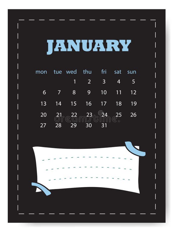 January Calendar Template. Simple Calendar for January Month with Note ...