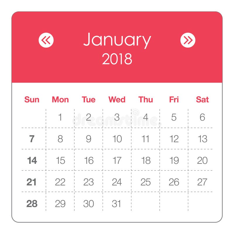 January 2018 Calendar Vector Illustration Stock Vector - Illustration ...