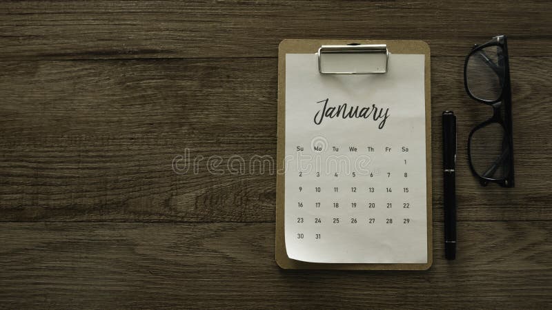 January Calendar on a Wooden Table Stock Image - Image of number, 2022: ...