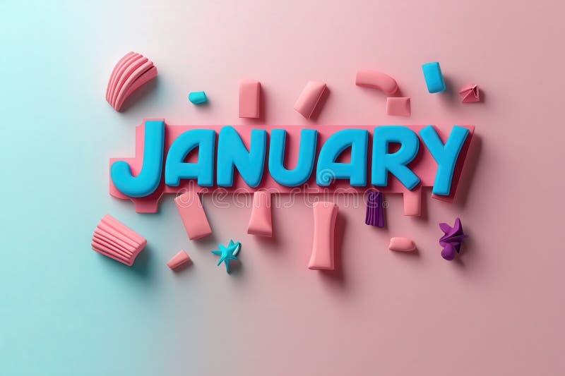 Colorful January Design with Playful Shapes Against a Pastel Background ...