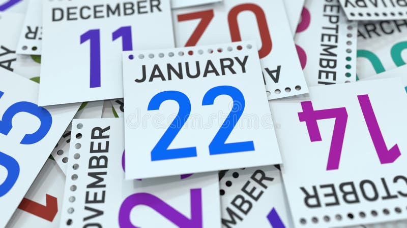 January 22 Date on Emphasized Calendar Page, 3D Rendering Stock ...