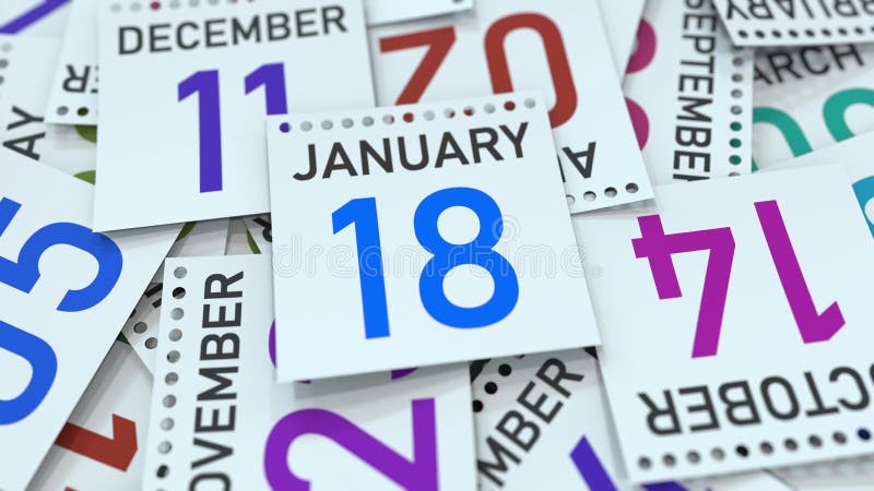 January 18 Date on Emphasized Calendar Page, 3D Rendering Stock ...