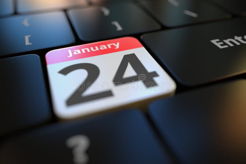 January 24 Date on a Keyboard Key, 3d Rendering Stock Photo - Image of ...