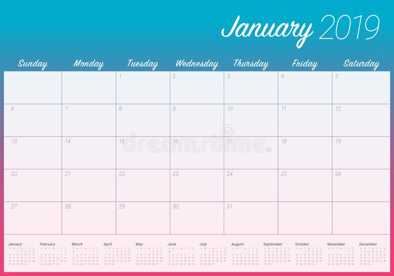 January 2019 Desk Calendar Vector Illustration, Simple and Clean Design ...