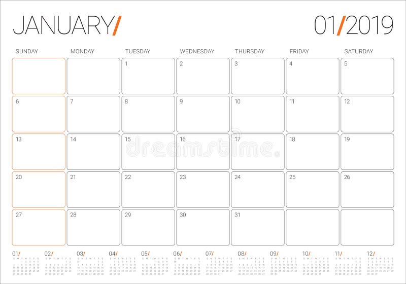 January 2019 Desk Calendar Vector Illustration, Simple and Clean Design ...