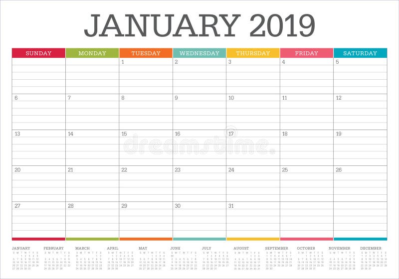 January 2019 Desk Calendar Vector Illustration, Simple and Clean Design ...