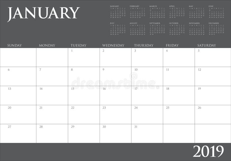 January 2019 Desk Calendar Vector Illustration, Simple and Clean Design ...