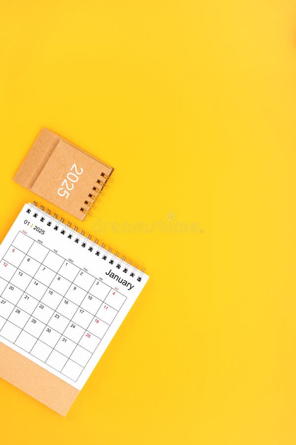 2025 January Desk Calendar on Yellow Background, Position with Copy ...