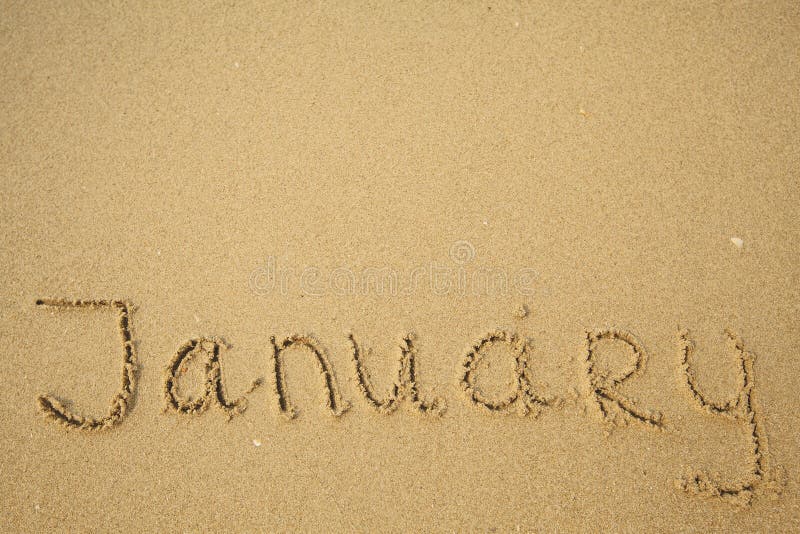 January - Handwritten on the Soft Beach Sand. Stock Image - Image of ...