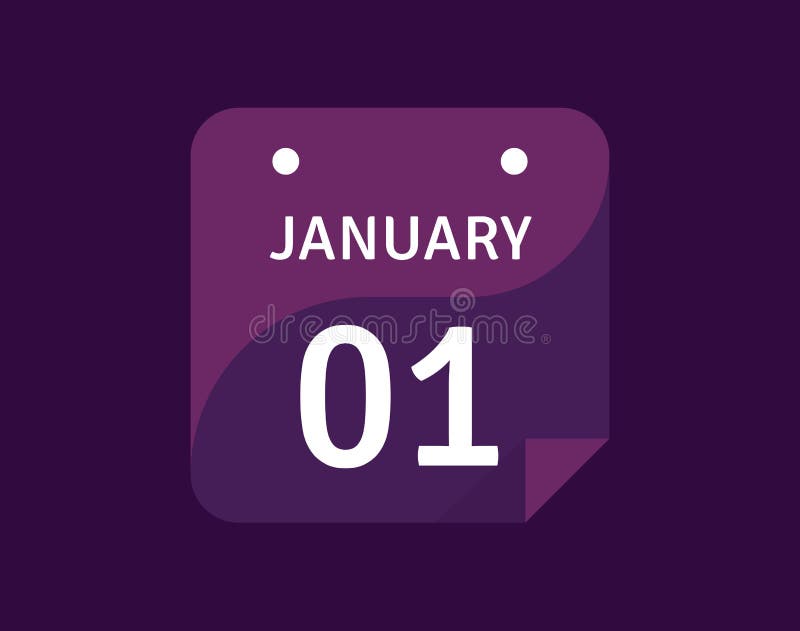 1 January, January 1 Icon Single Day Calendar Vector Illustration Stock ...